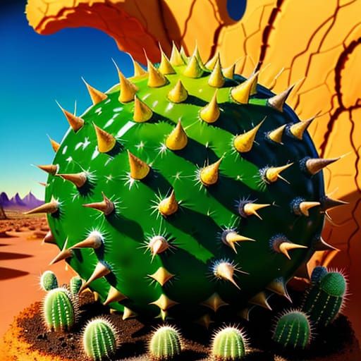 Alien Cactus in Surreal Desert Oil Painting - AI Art