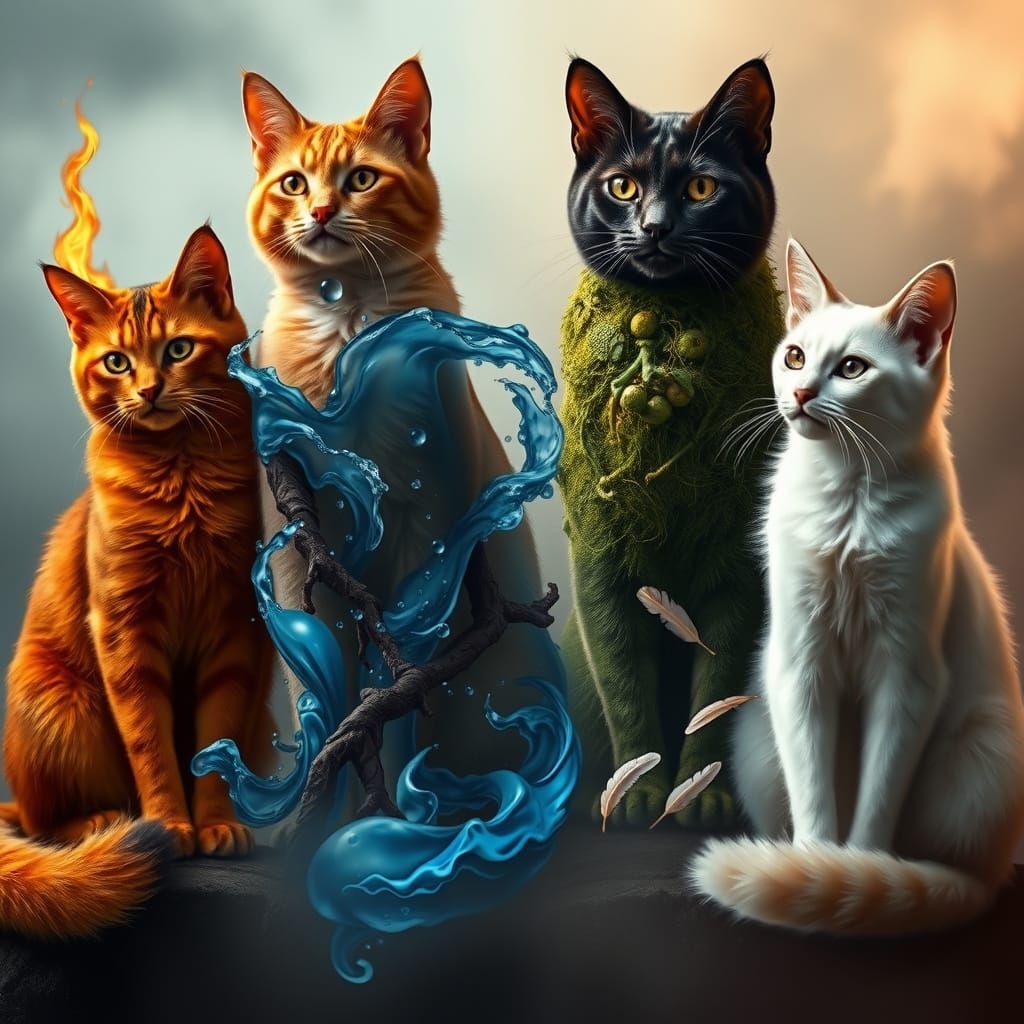 Elemental cats - Majestic Elemental Felines in Art Nouveau ...