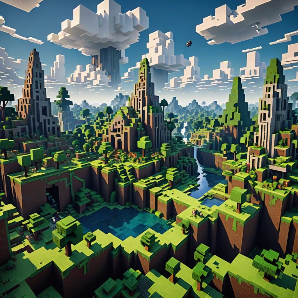 Blocky Surreal Landscape in a Minecraft World - AI Art
