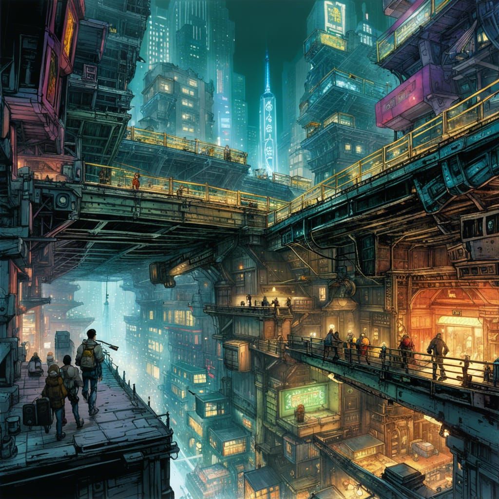 Cyberpunk stacked city, ver. 3 - AI Generated Artwork - NightCafe Creator