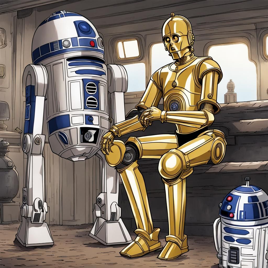 C3pO and R2D2 laughing - AI Generated Artwork - NightCafe Creator