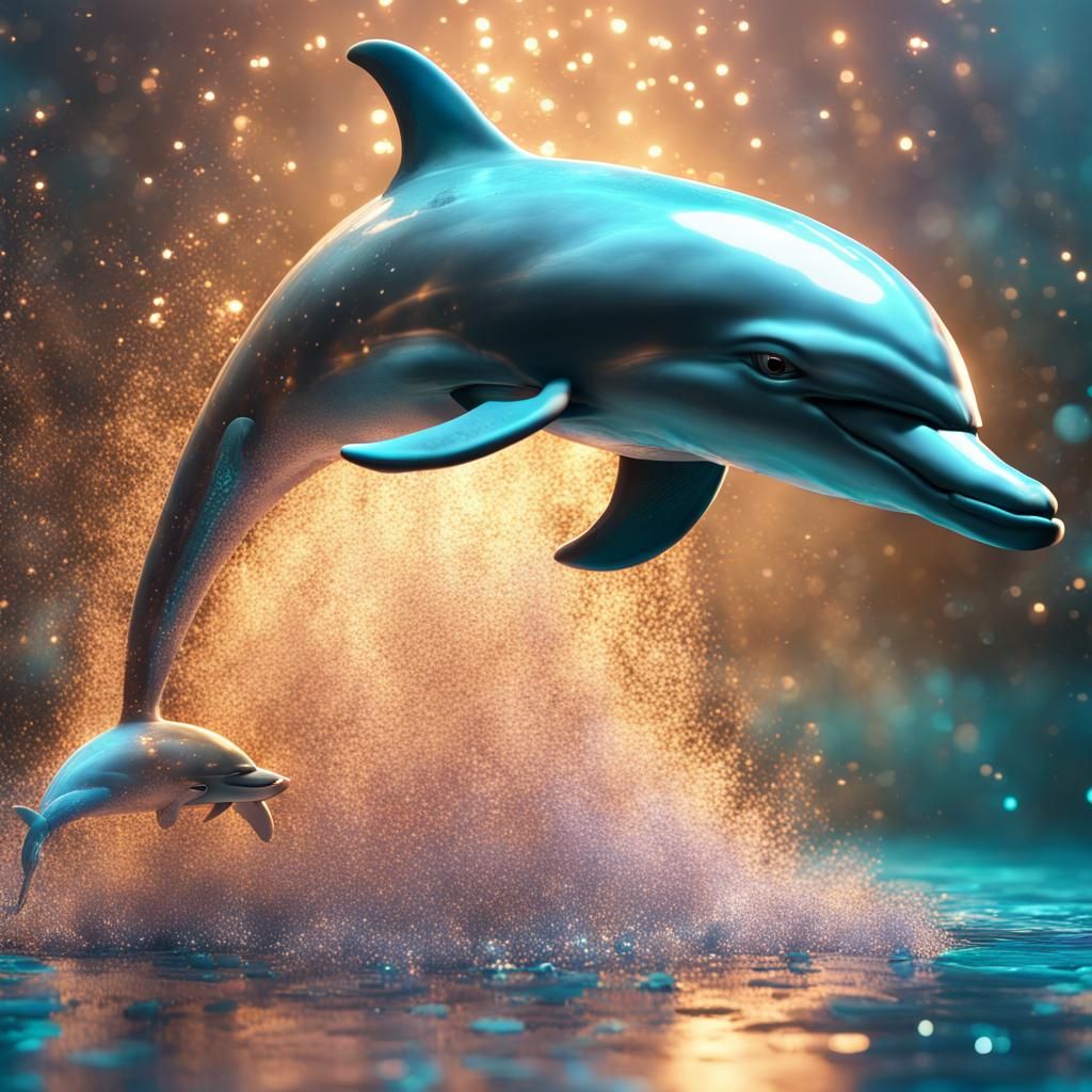 Dolphins, glitter, sparks, 16k resolution photorealistic, masterpiece ...
