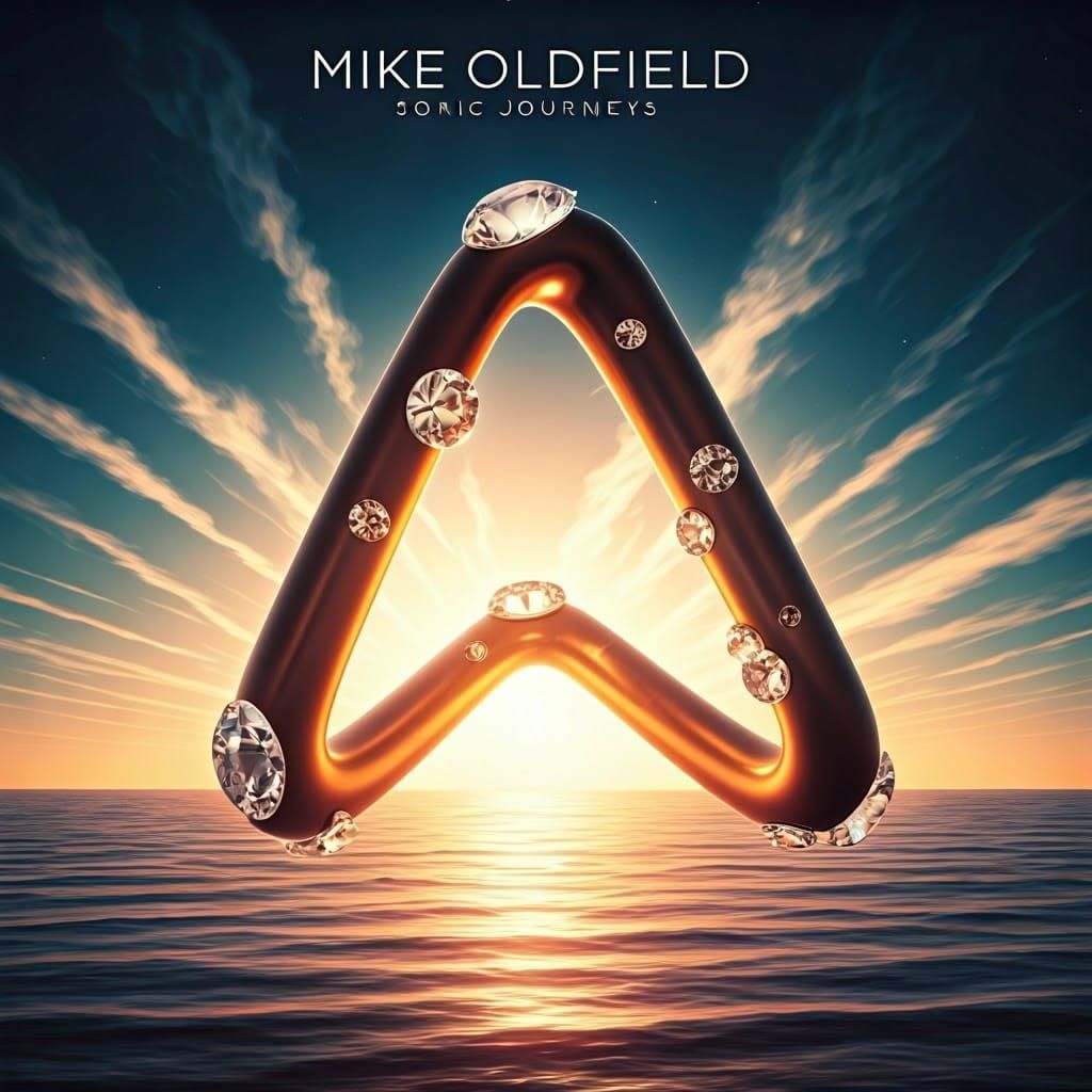 Ethereal Album Cover: Golden Tube over Serene Sea - AI Art