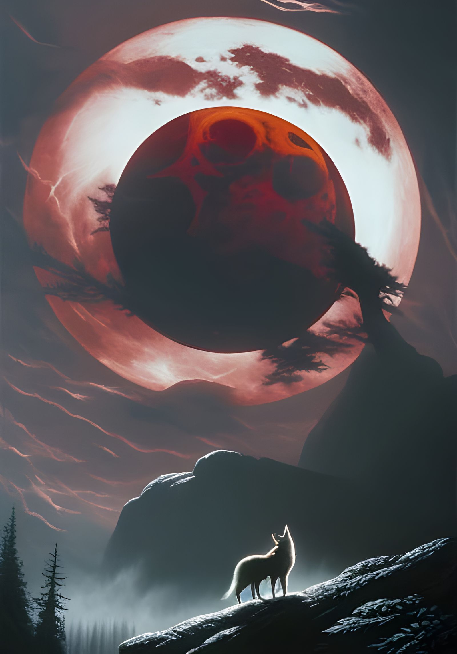🌓🖤Wolf & Red Moon🖤🌖 - AI Generated Artwork - NightCafe Creator