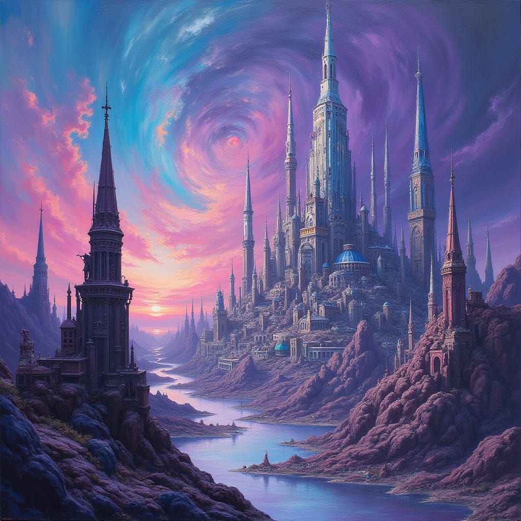 Ethereal Alien Planet Sky Cityscape - AI Art