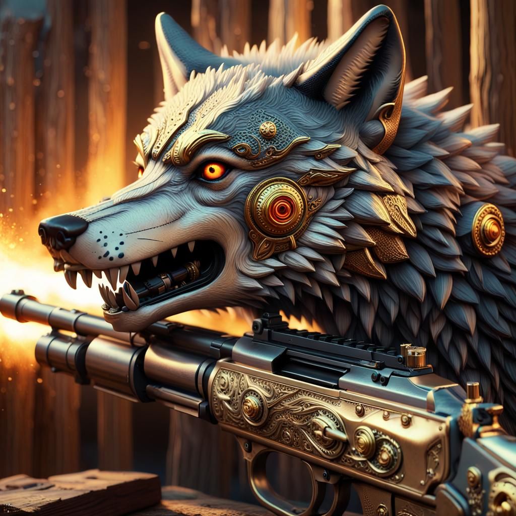 wolf designed gun - Cyberpunk Wolf Gun: Blending Metal and F...