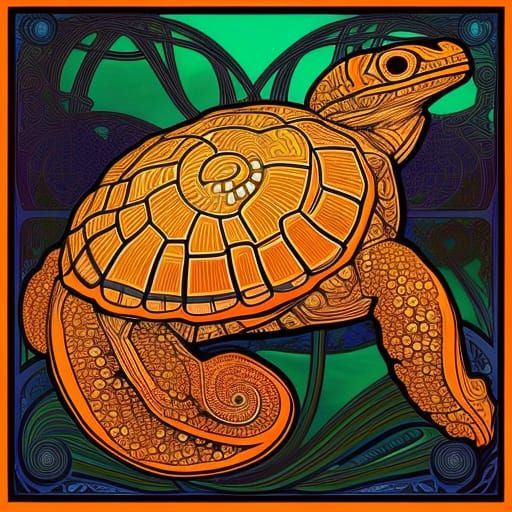 Box turtle, highly detailed, organic spirals, Celtic symbols in shell ...