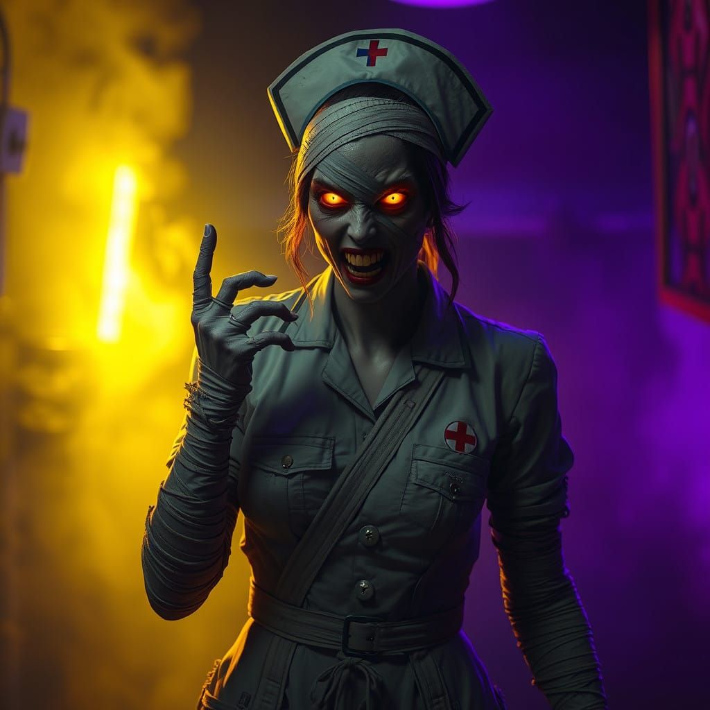 Dark Fantasy Evil Nurse in Haunting, Cinematic Pos... - AI Art
