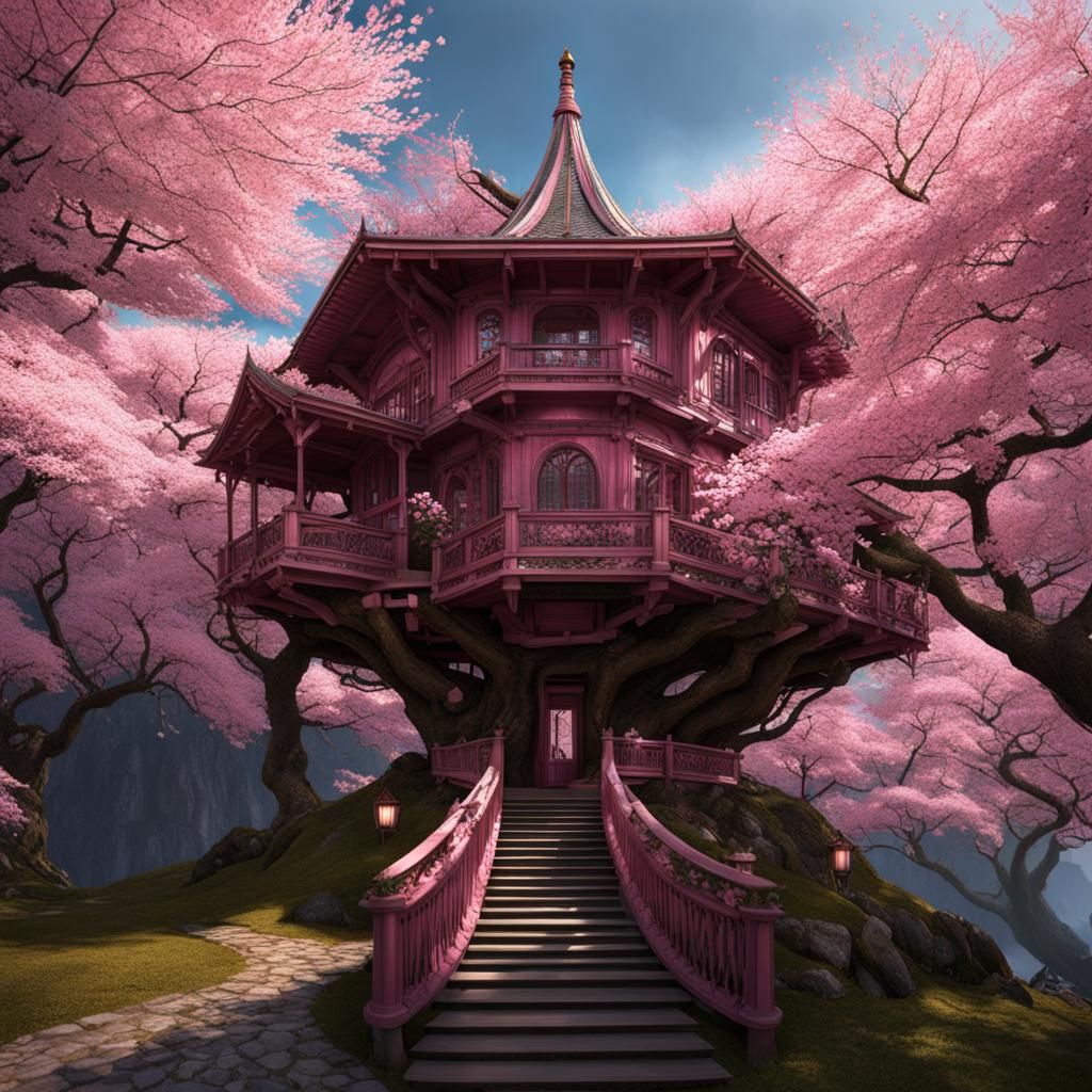 "THE CHERRY BLOSSOM TREE HOUSE :: beautiful ornate treehouse in a ...