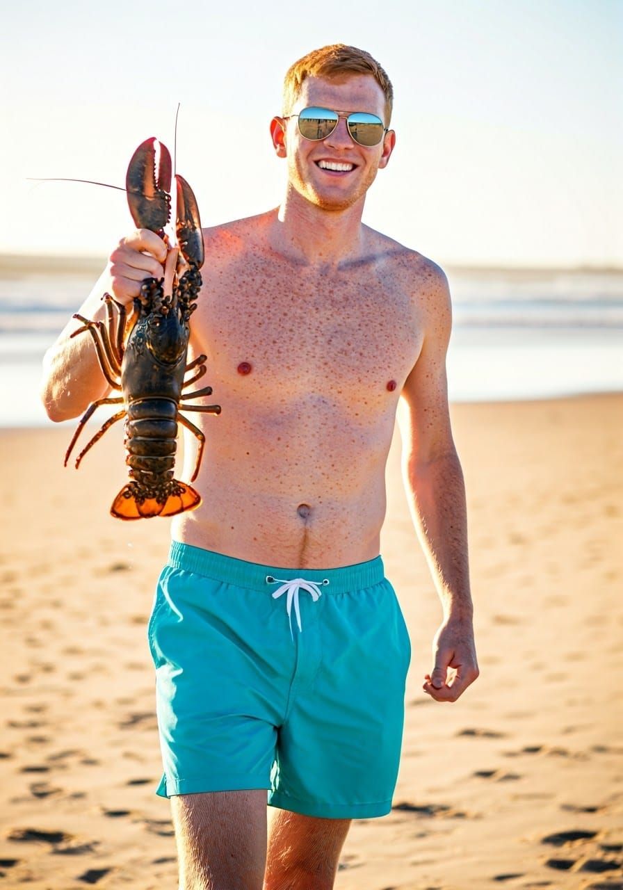 Fresh catch! - Tall Gentleman Strolls Beach with Catch