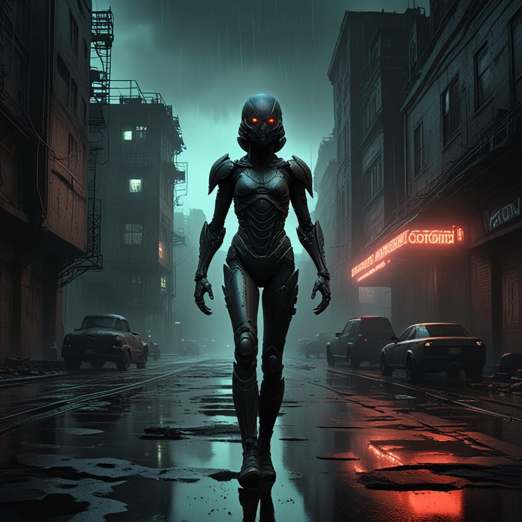 Female Predator on the street - Cyberpunk Female Hunter Pa...