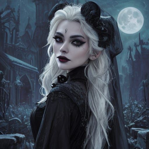 Gothic Elsa - Ethereal Gothic Queen Under the Full Moon