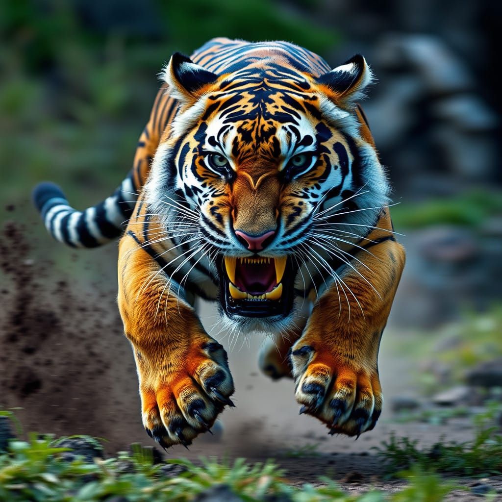 Tiger chasing. - Tiger chasing.