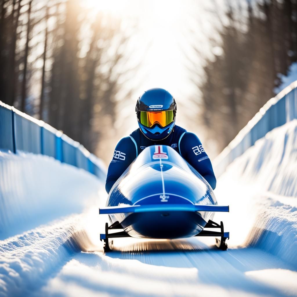 Winter sports, bobsledding, blue bobsled, sunshine, birds - AI ...
