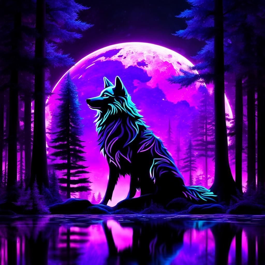 whimsical wolf, glowing neon painting - AI Generated Artwork - NightCafe Creator