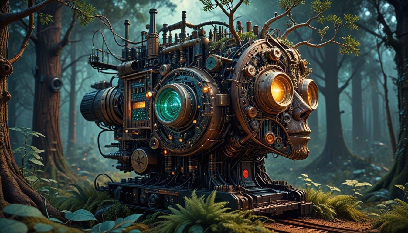 Synth Harmony in Steampunk Treehouse - AI Art