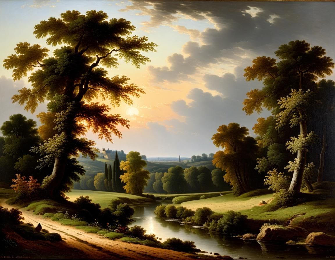 Barbizon art movement inspired landscape painting in style of Jules ...