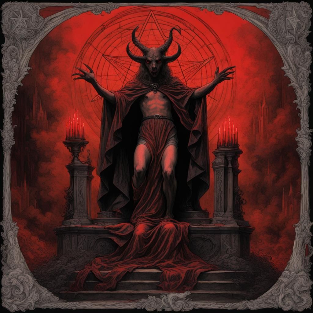 Demon in purgatory,pentagram,satanic altar mystic red and black fog ...