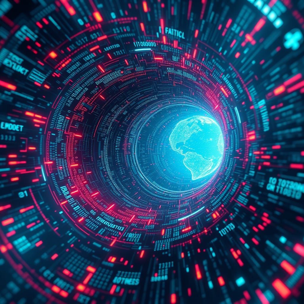 A futuristic digital realm with a mesmerizing vortex, swirling with ...