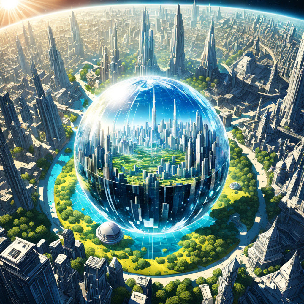 Gargantuan Crystal Sphere in Futuristic Sci-Fi Lan... - AI Art