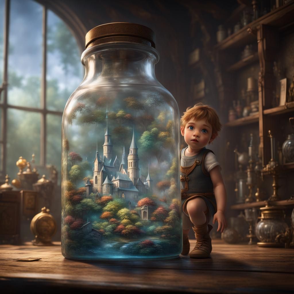 Glass Bottle Holds a Child's' Imagination to Explore - AI Generated Artwork - NightCafe Creator