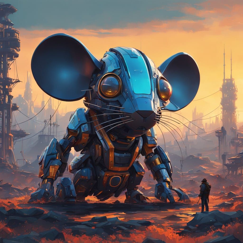 Giant Mecha Mouse - Industrial Fantasy Mecha Mouse in Vibran...