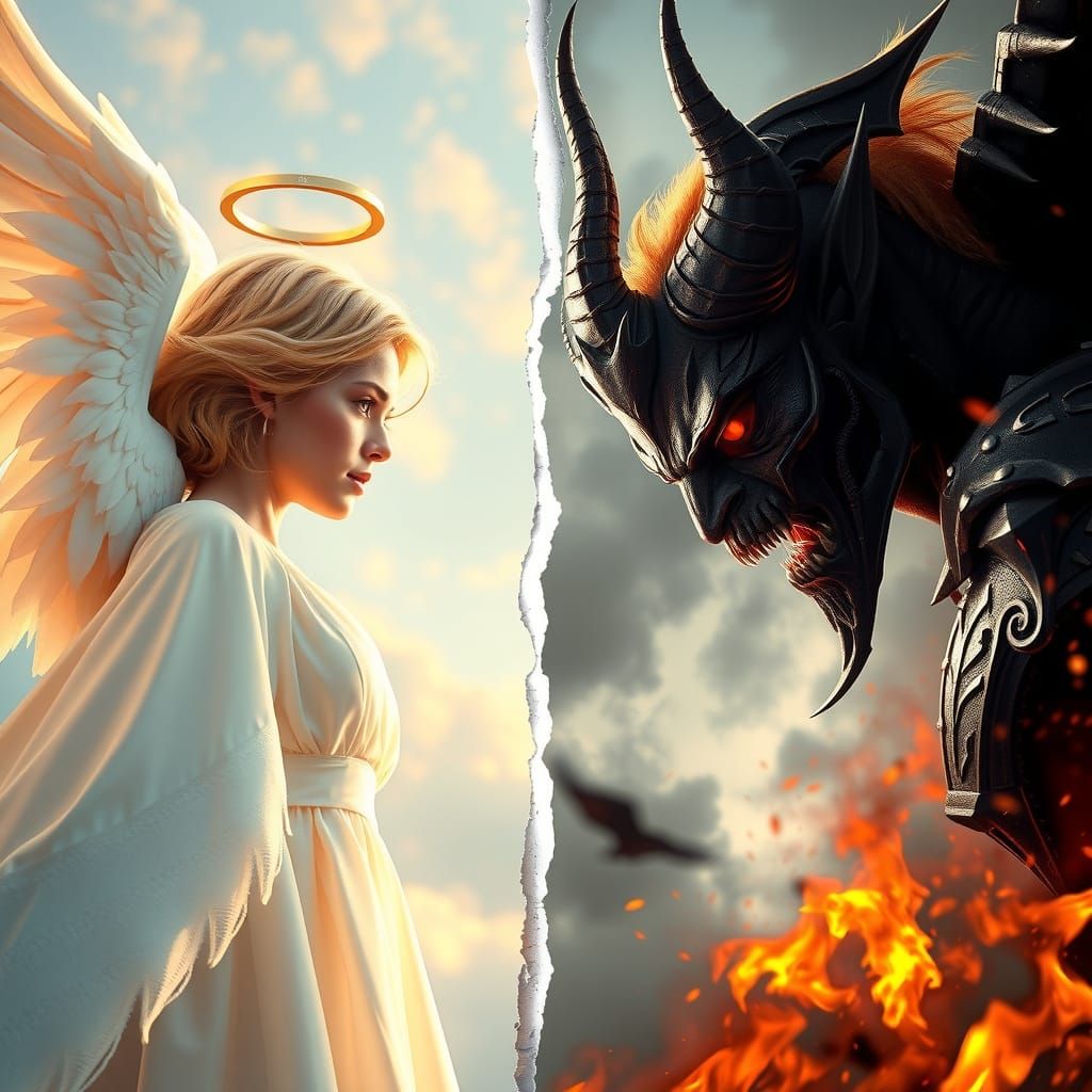 Angel and Demon Collide - Celestial Clash in Hyperrealistic ...