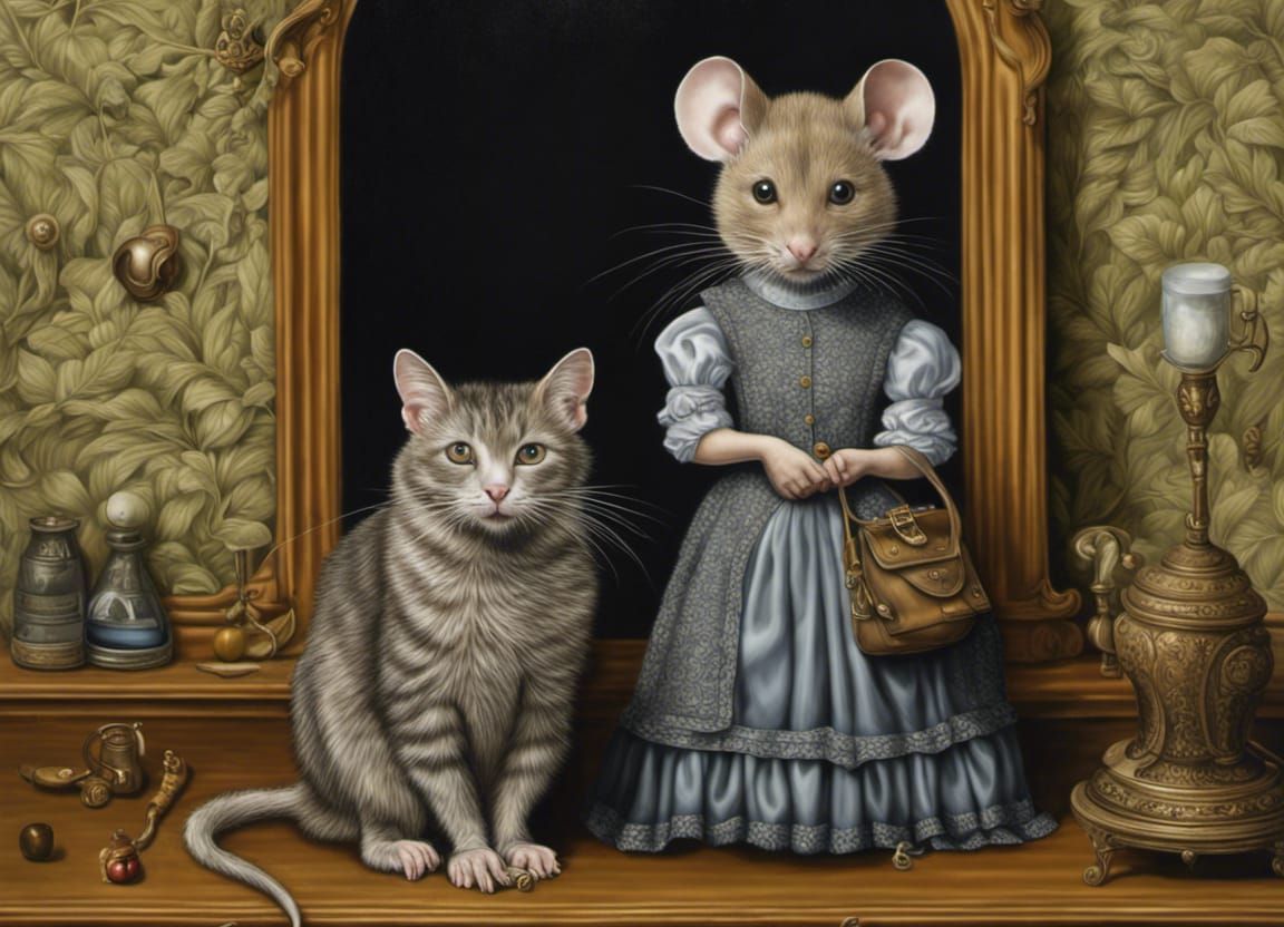 house mouse, with her pet cat - AI Generated Artwork - NightCafe Creator