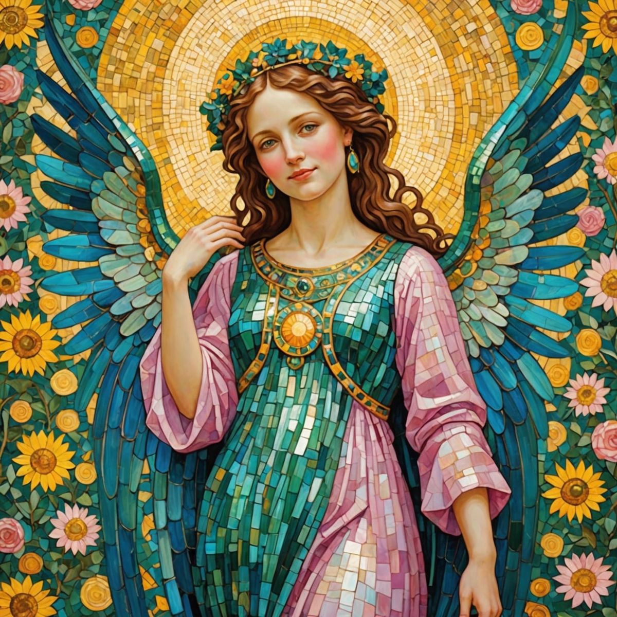 An angel, Klimt-style mosaic - AI Generated Artwork - NightCafe Creator
