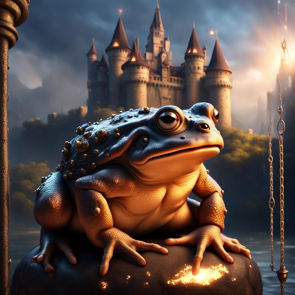 a massive toad that resides in a castle with fire surrounding it with ...