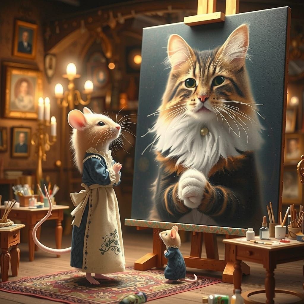 A breathtaking ultra-realistic 8K digital painting of a mouse artist at ...