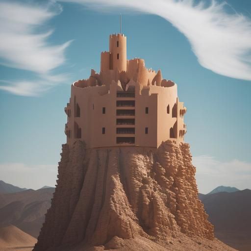 A desert tower behind mountains - AI Generated Artwork - NightCafe Creator
