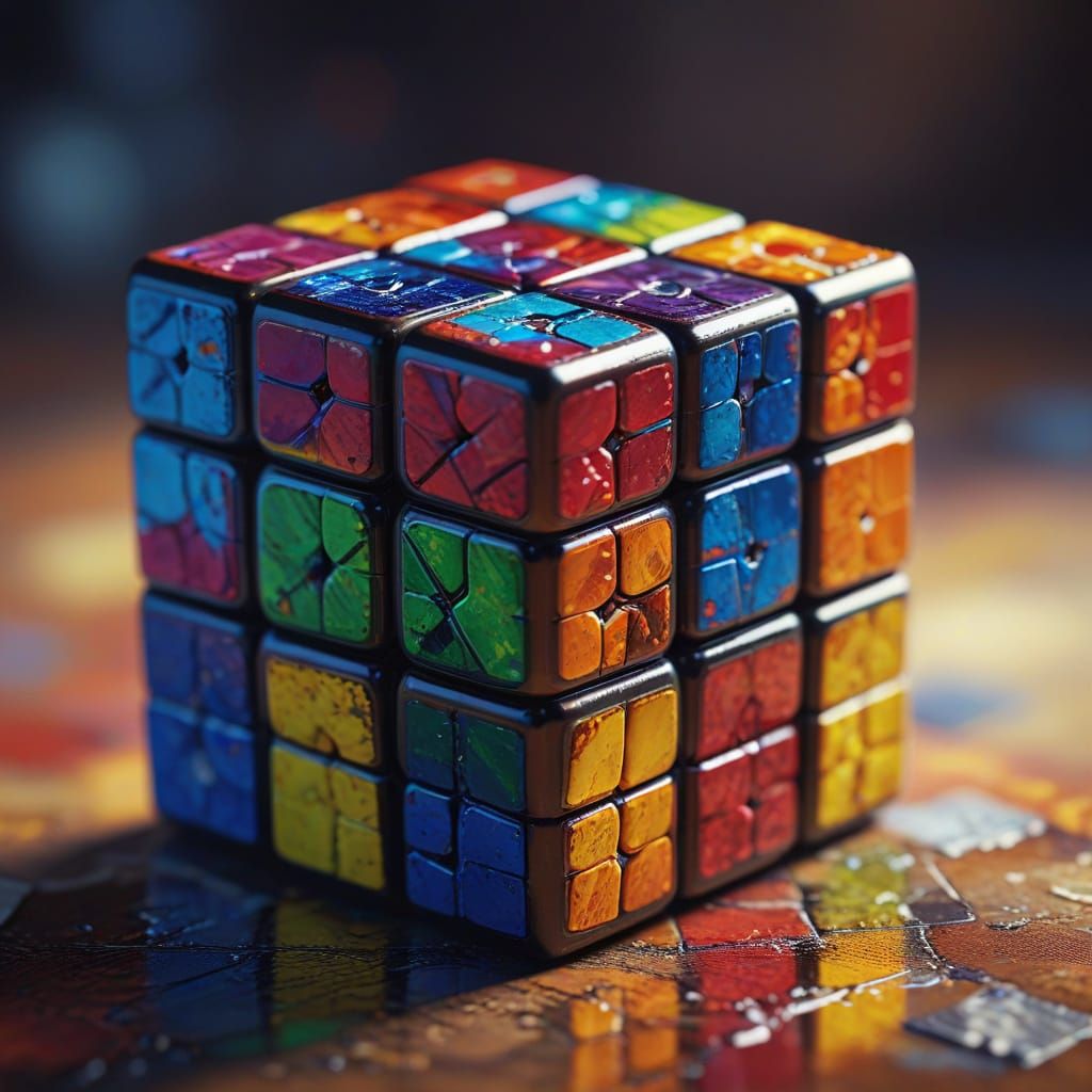 Rubik's Cube - Vibrant Rubik's Cube in Oil Painting Style
