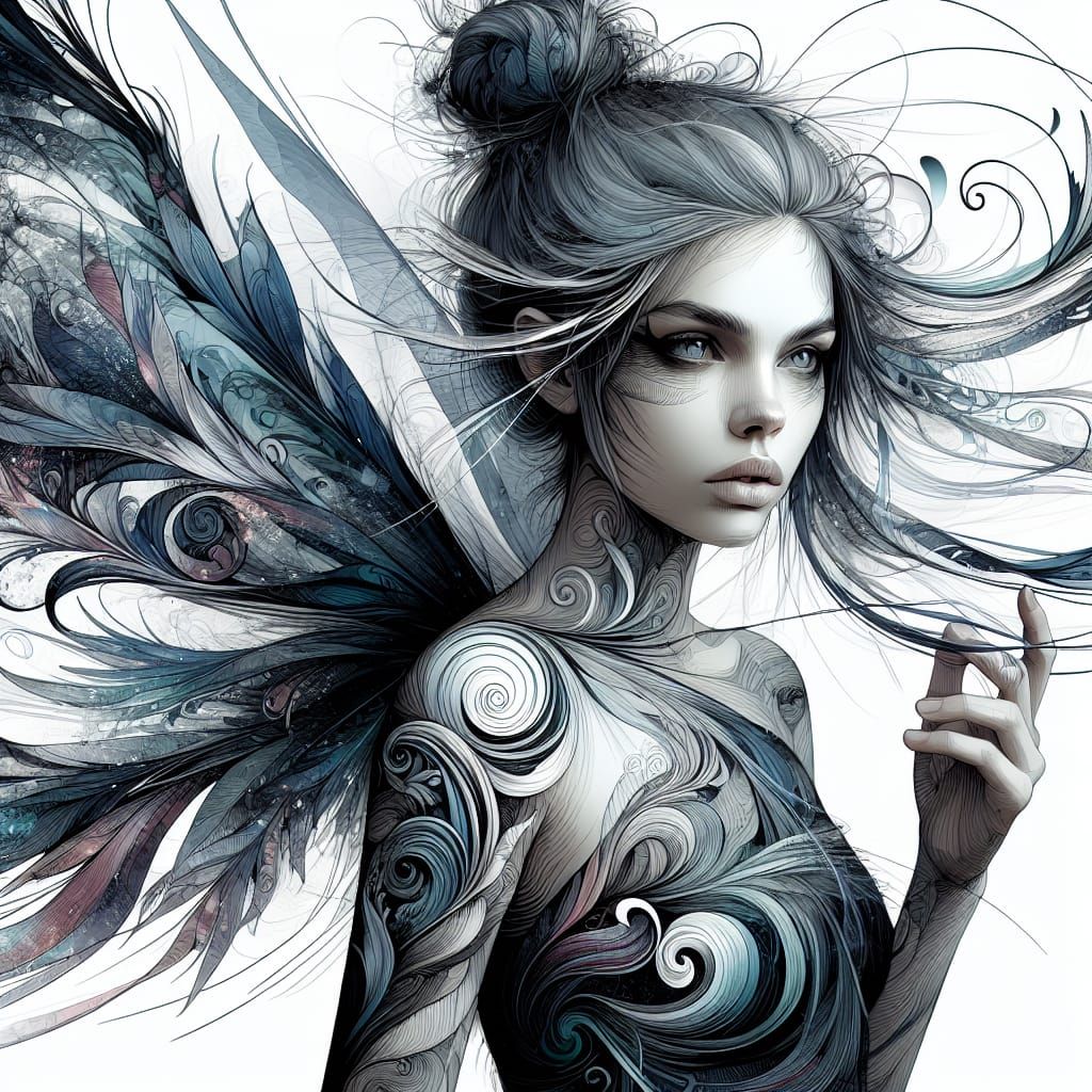 Fairy Sketch in Ink - AI Generated Artwork - NightCafe Creator