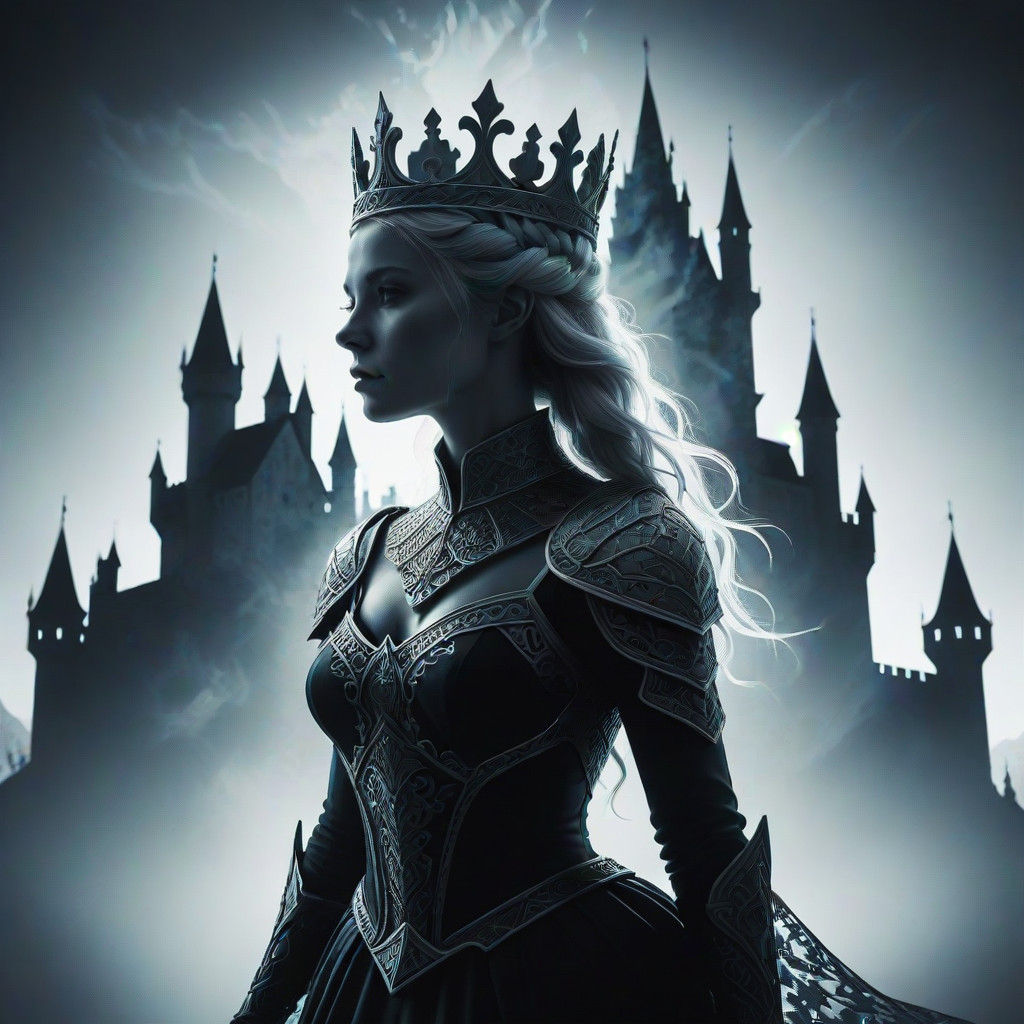 Nordic Queen in Monochromatic Castle Landscape - AI Art