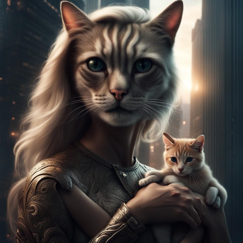 a half woman half cat creature holding hands with Trump who is half dog ...