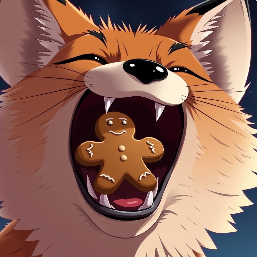 Fox Devours Gingerbread Man in Anime-Style Masterp... - AI Art
