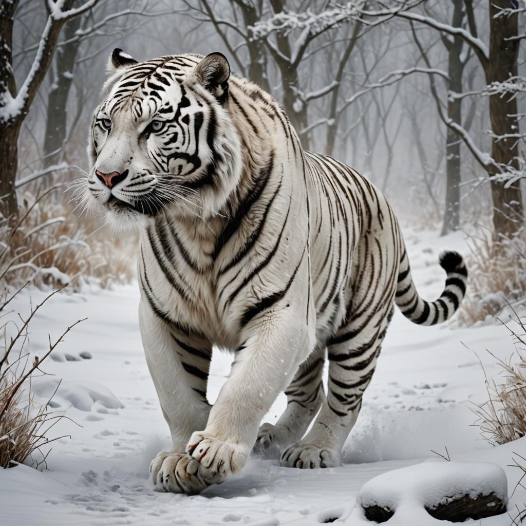 White Tiger! v2 - Hyper-Realistic White Tiger in Snowy Hunt ...