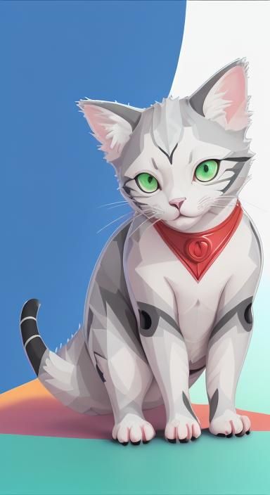 The Darius cat fat with green eyes, with gray fur with a red neck ate from garbage Pixar, Disney ...