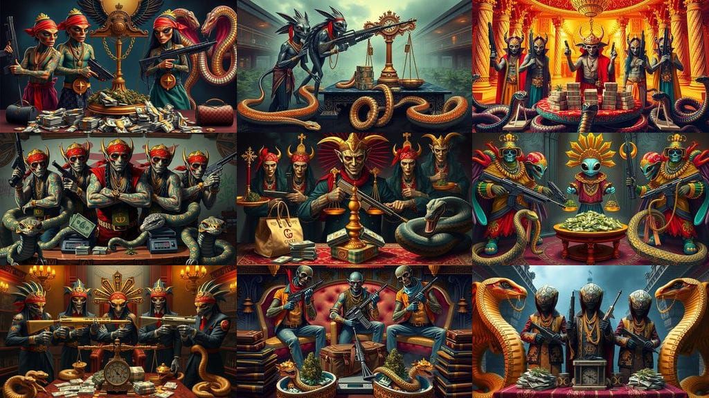 Glamorous Cholo Gods in Space with Guns and Luxury - AI Art