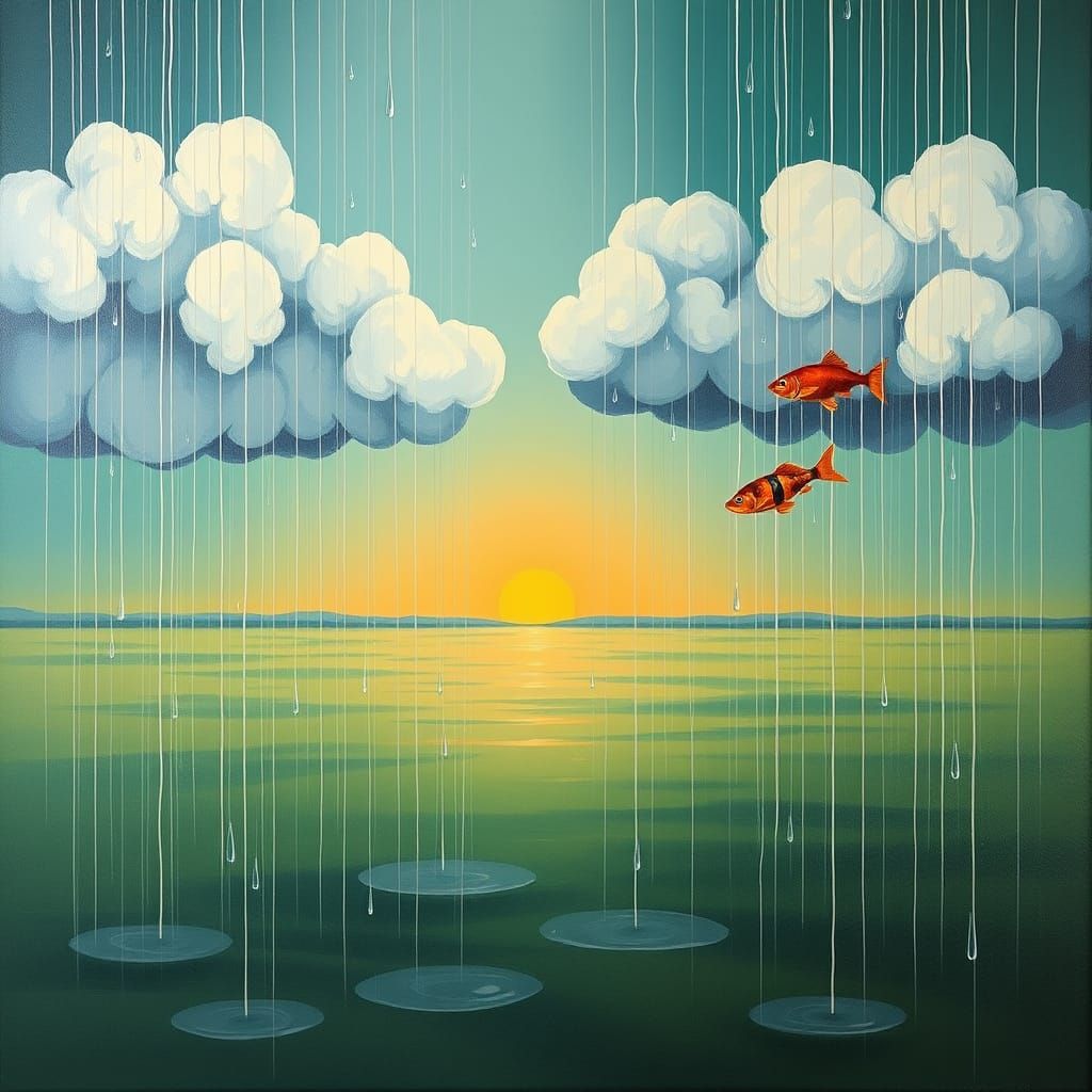 Surreal image of a raindrops falling from de ground to the sky, while ...