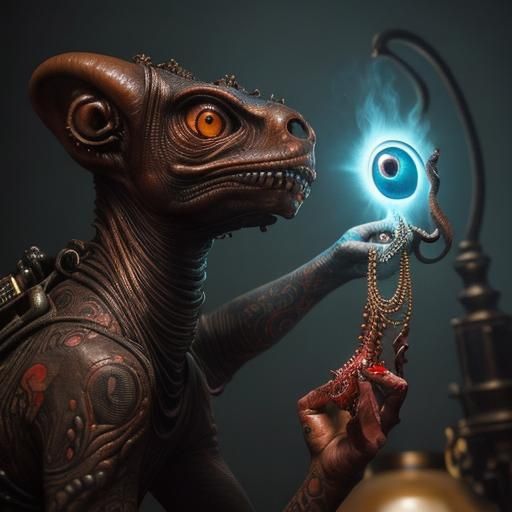 a close up of a sculpture of an alien hand, esao andrews : : ornate ...