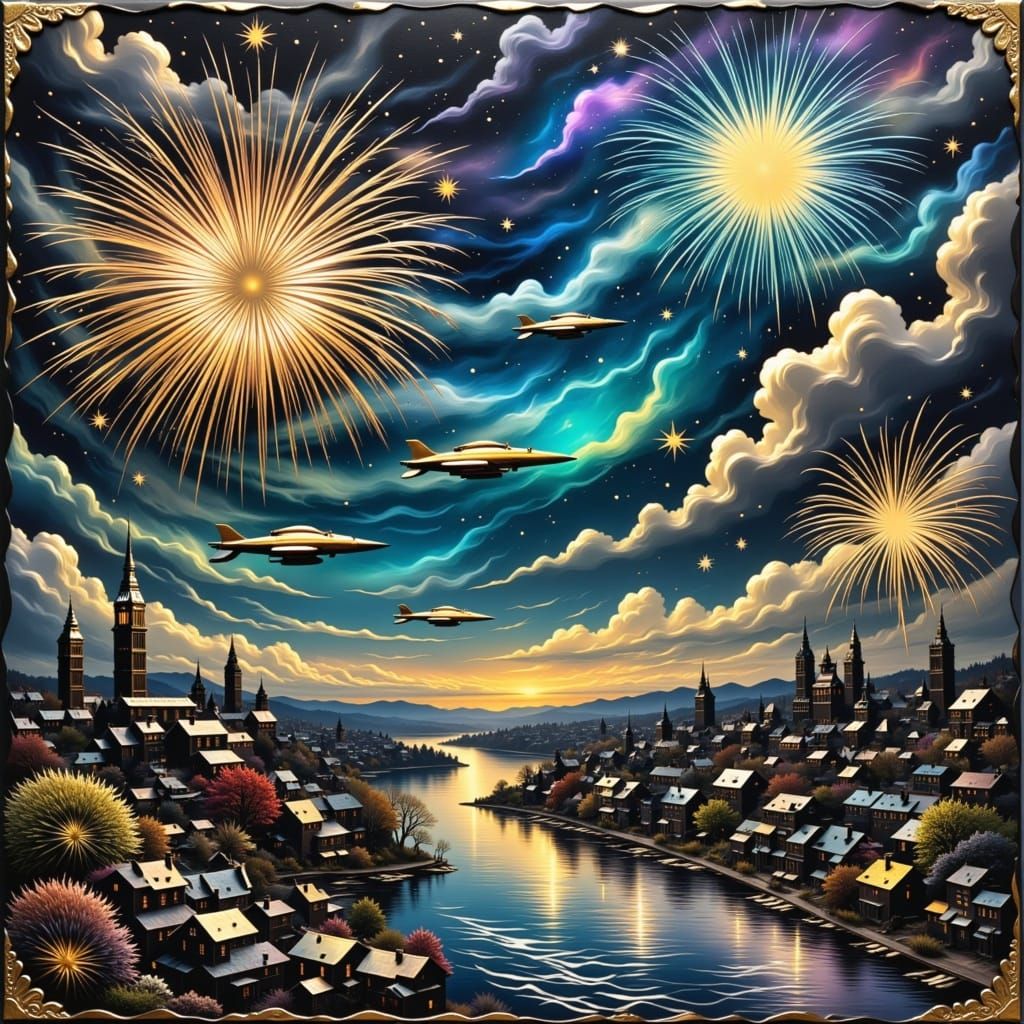 The Night - Ethereal Skies with Fireworks and Futuristic Ele...