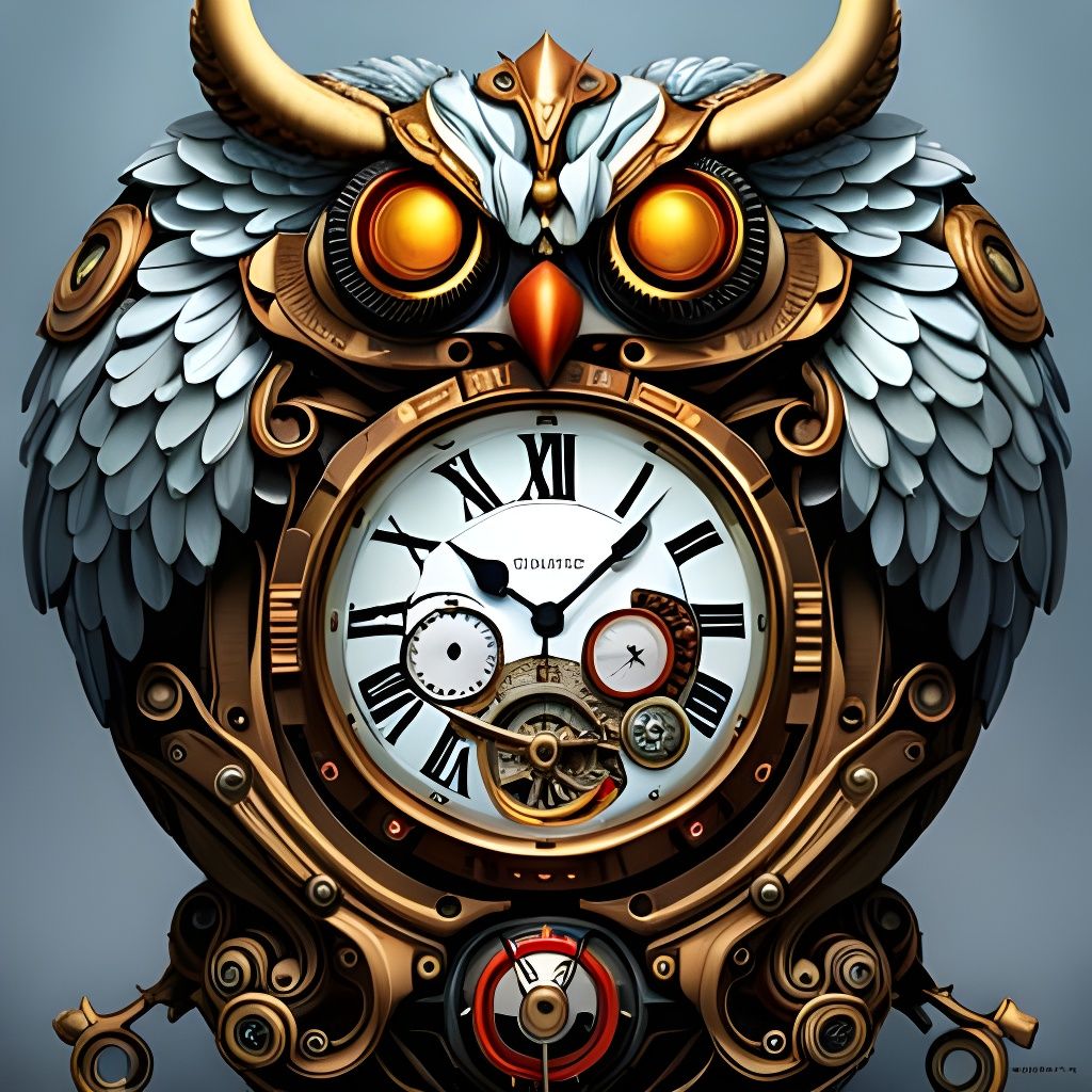 Steampunk Owl Clock - AI Generated Artwork - NightCafe Creator