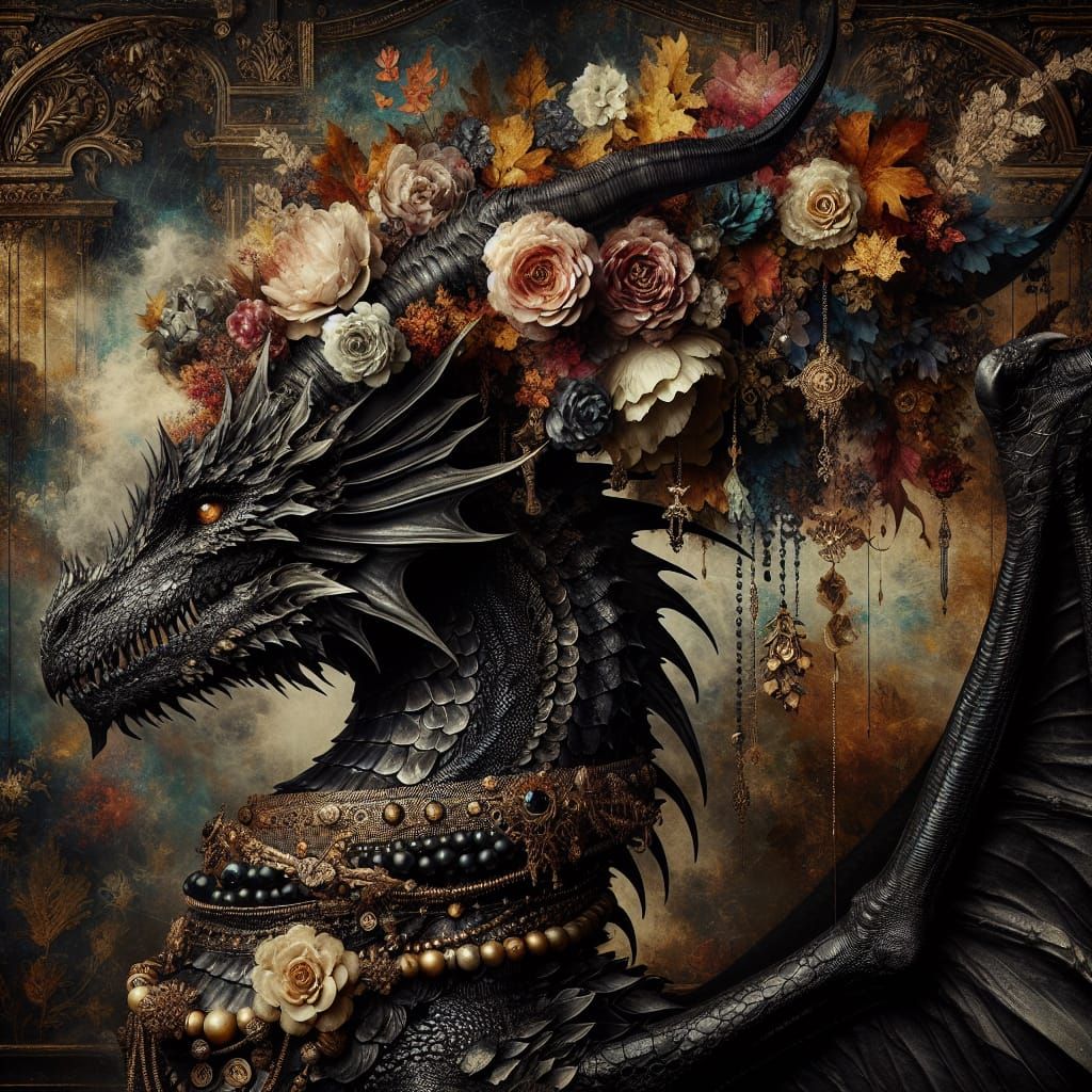 Majesty of Thorns & Scales - Ethereal Dragon in Baroque Goth...