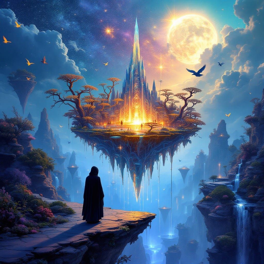 Dreamlike Coral City Suspended Above Glowing Ocean - AI Art