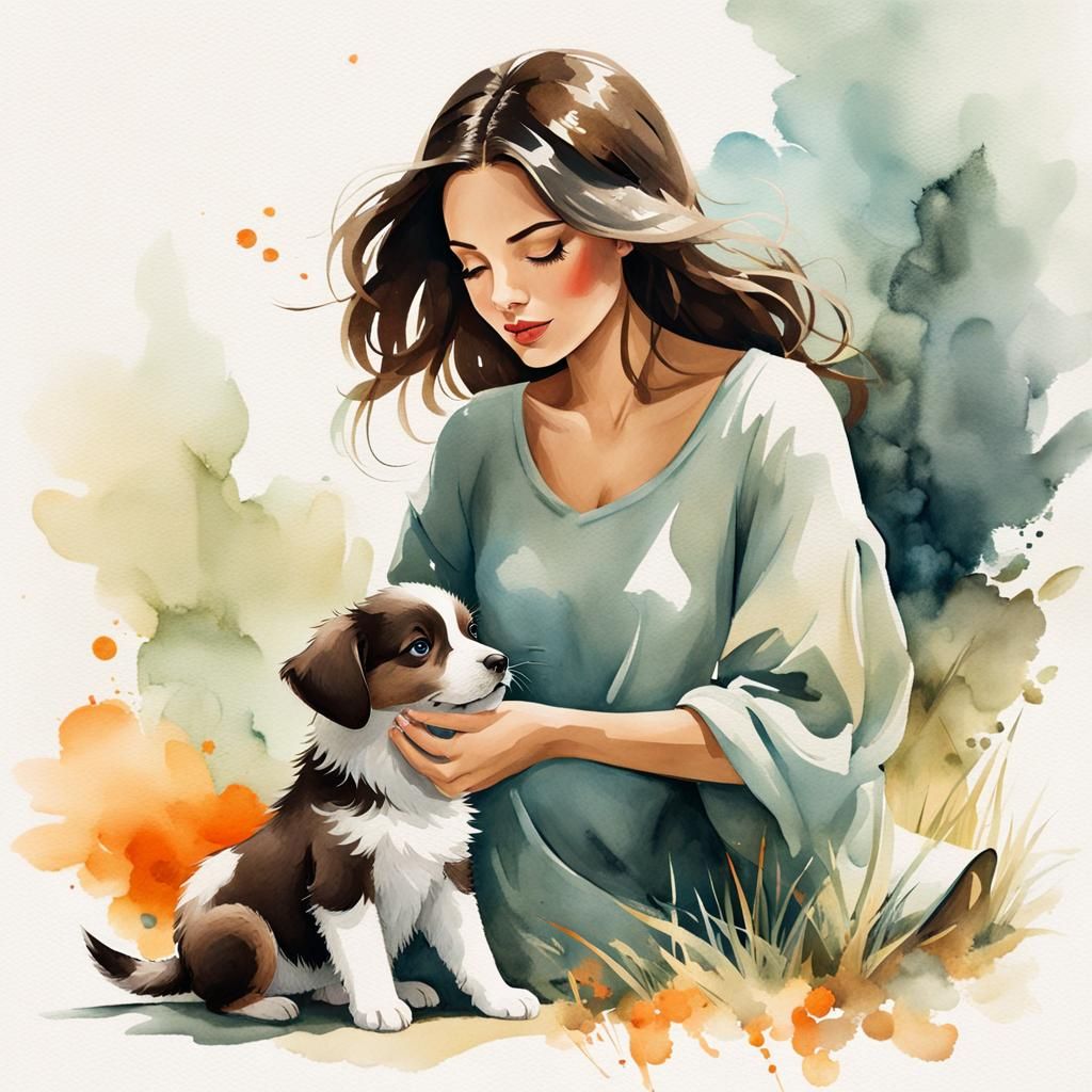 A (beautiful ink wash style painting:1.5) of a (a beautiful brunette ...