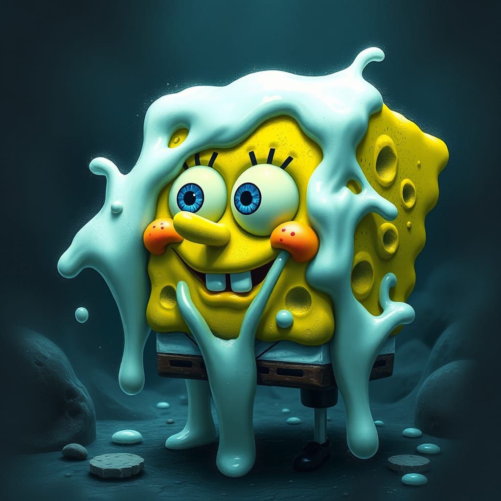 SpongeBob covered in white slime - Surreal Underwater Scene...