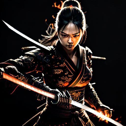 Amazing flaming katana, intricate details, HDR, beautifully shot, hyperrealistic, sharp focus ...