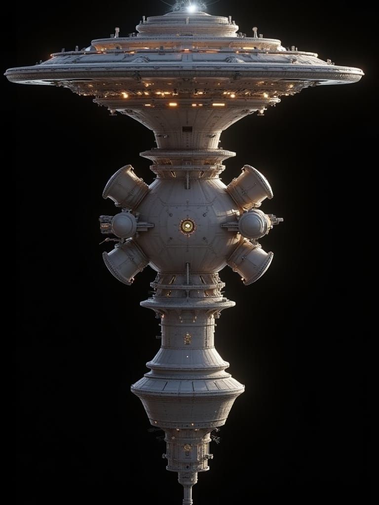 A complex starbase with multiple levels and spherical elements ...